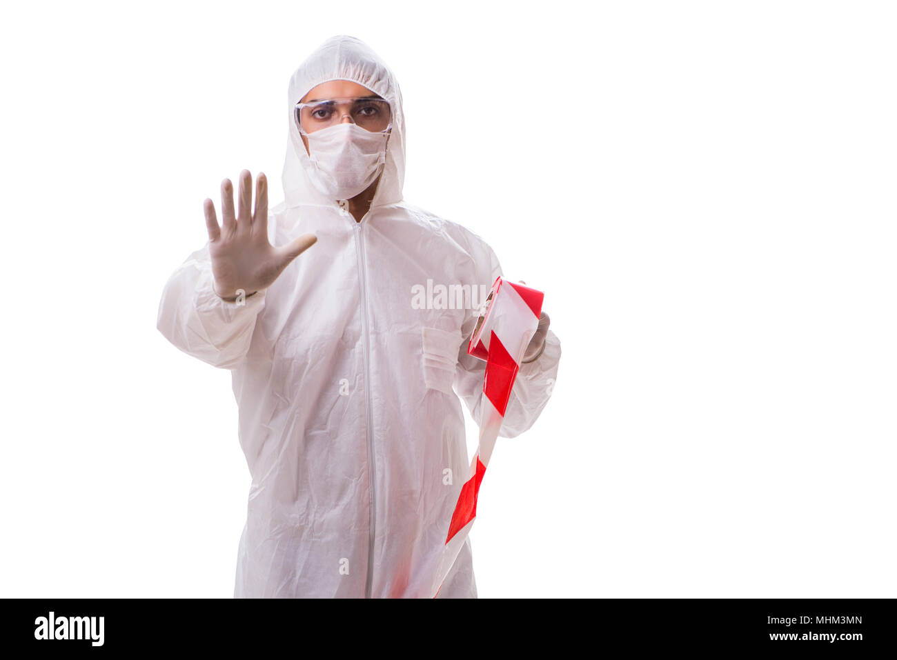 Forensic specialist in protective suit isolated on white Stock Photo ...