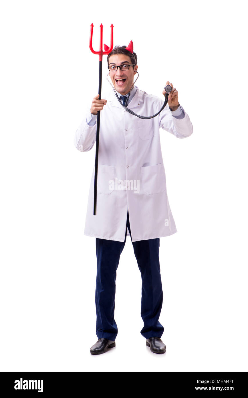 Devil doctor in funny medical concept isolated on white background ...