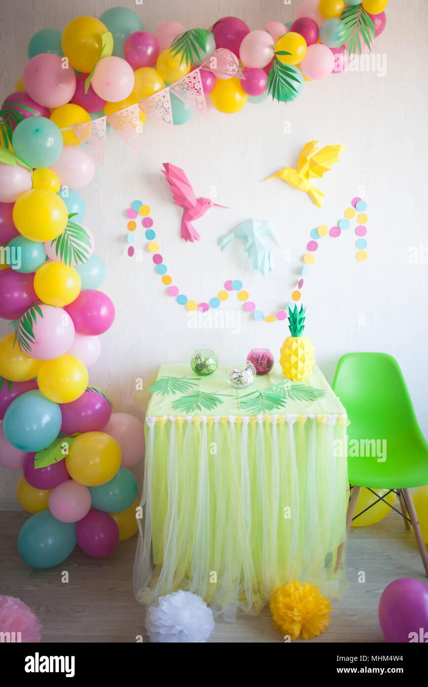 Table beautifully decorated for a colorful birthday party. Colorful ...