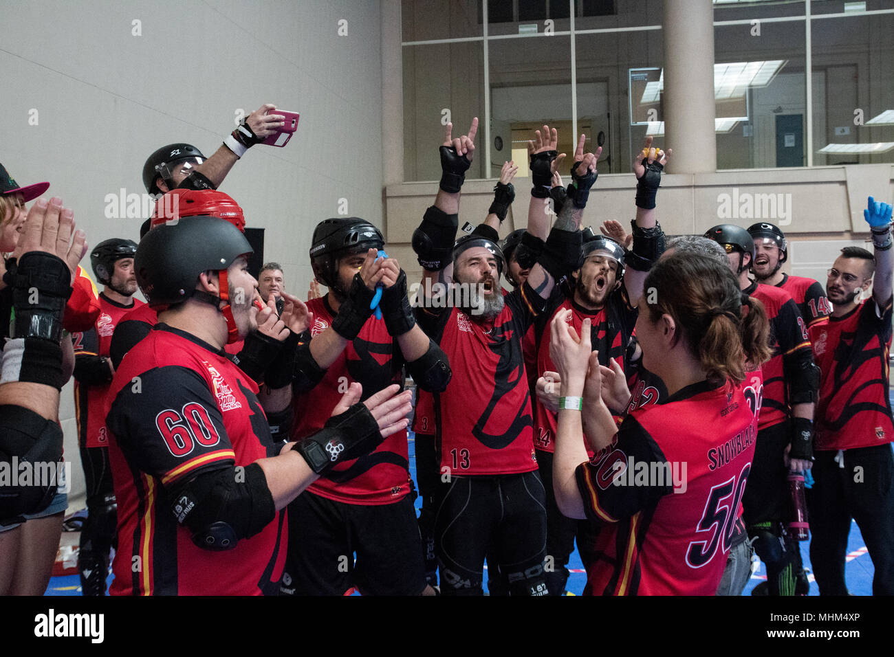 Players of Team Spain cheering the team from the bench during the game ...