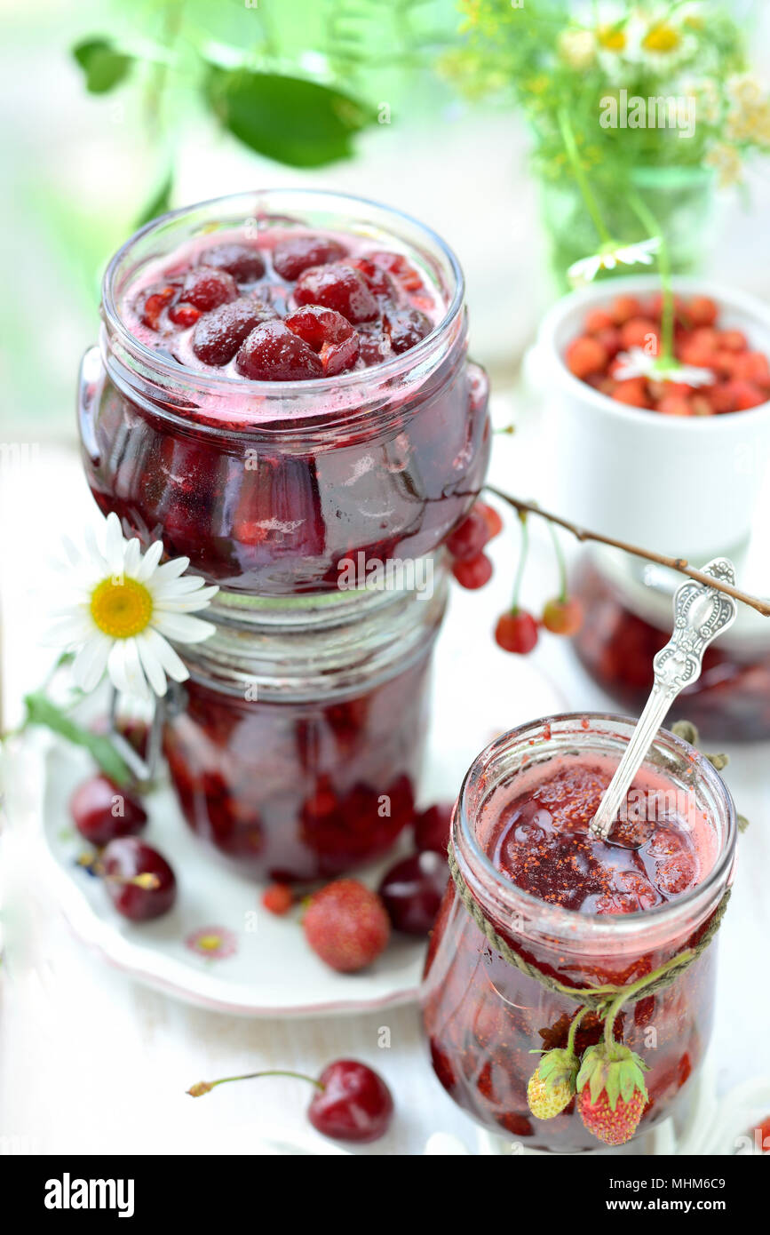 Still life with various types of jam Stock Photo - Alamy