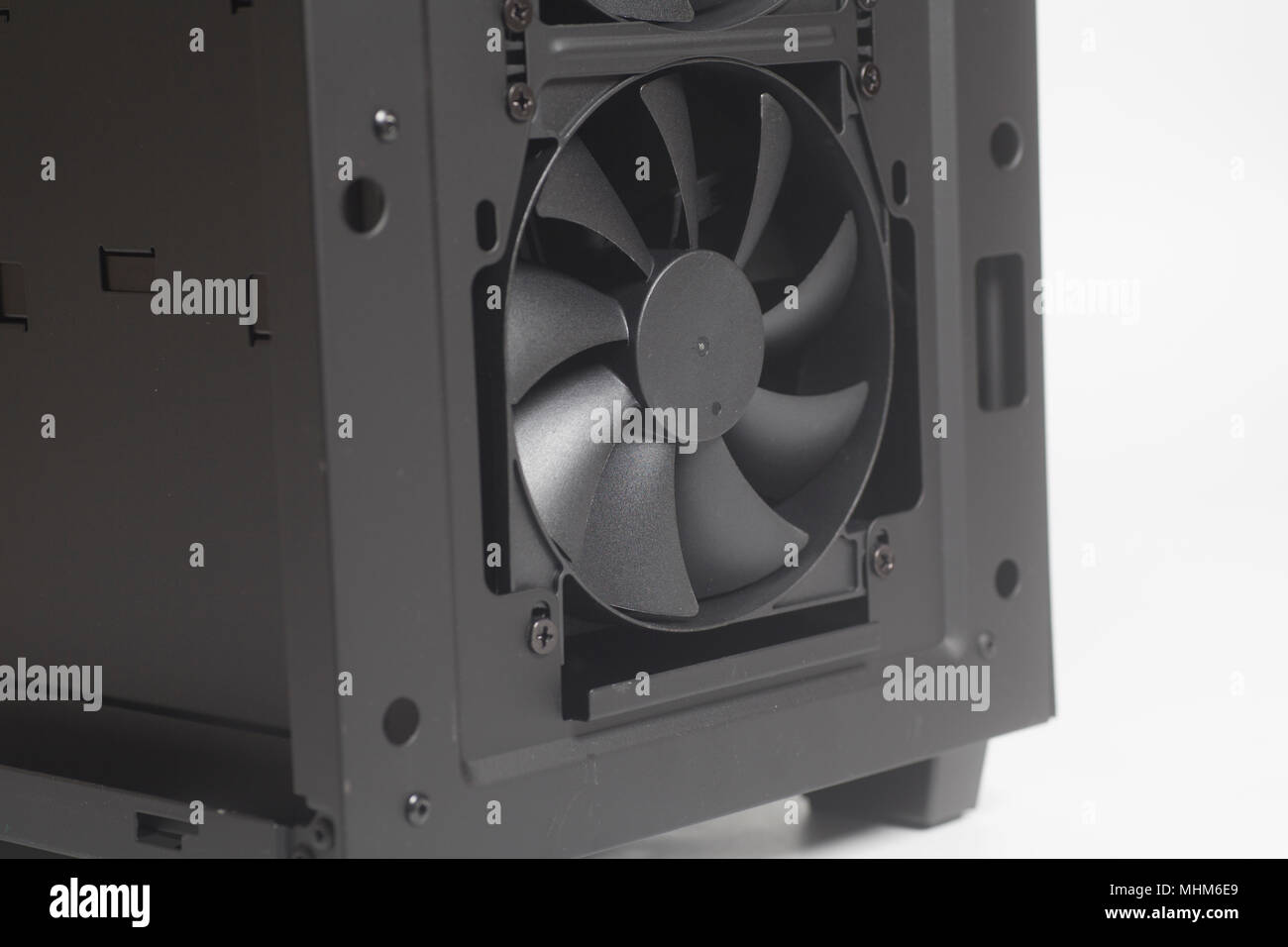 Cooler Fan inside Desktop Computer Case PC isolated on a white ...