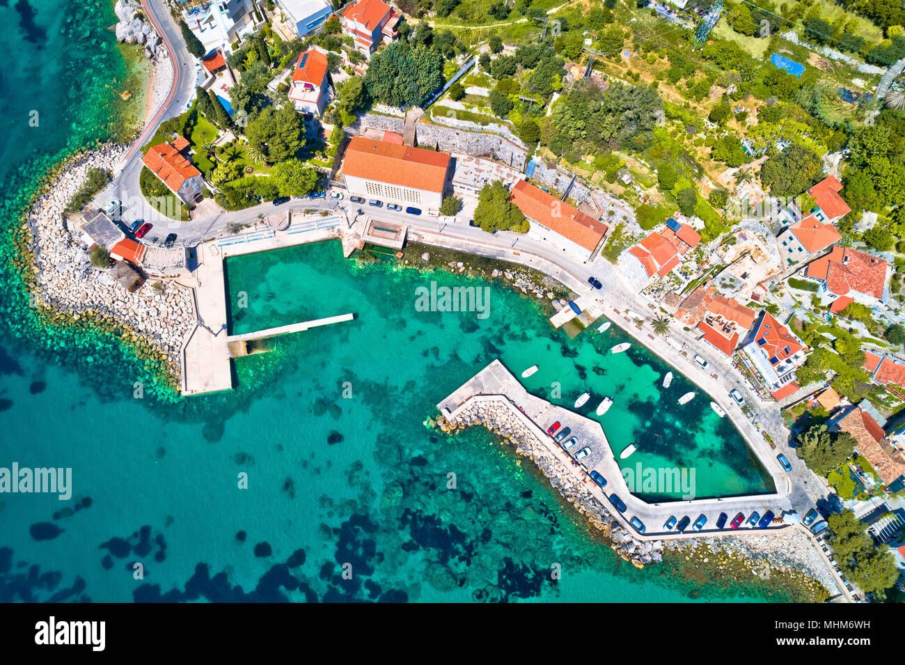 Adriatic village of Mlini waterfront aerial view, Dubrovnik coastline ...