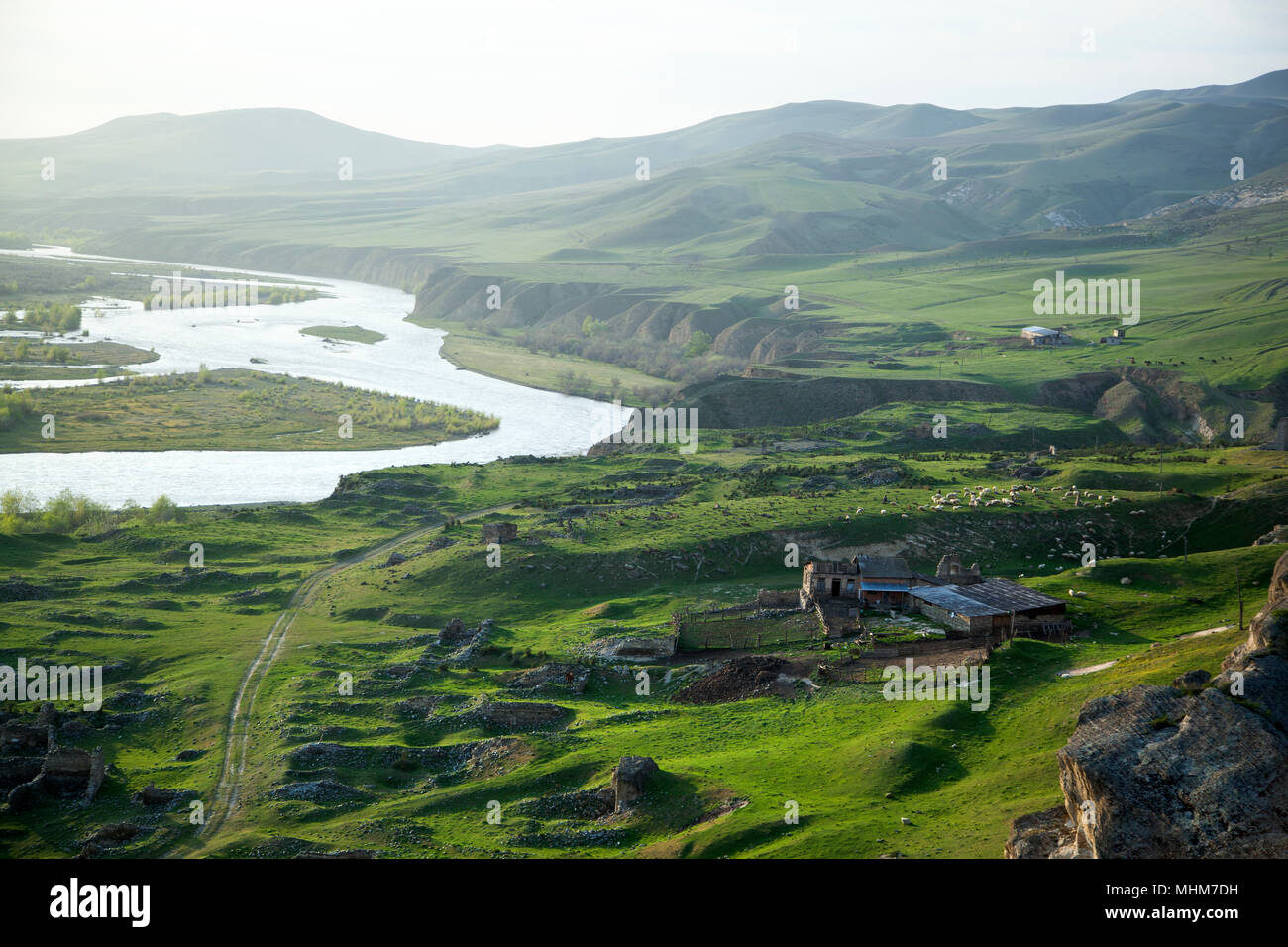 The view of Mtkvari River valley from the ancient city Uplistsikhe ...