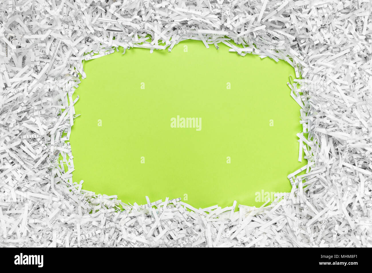 Frame with copy space made of shredded paper. Recycling and environment ...