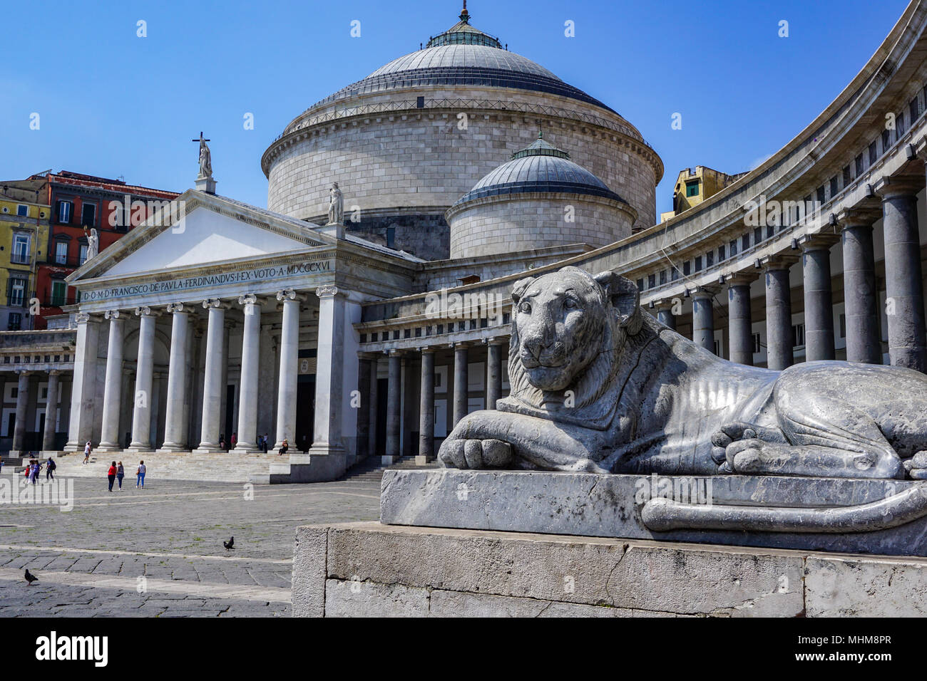 Lion statue in Piazza del Plebiscito with Reale Pontificia San ...