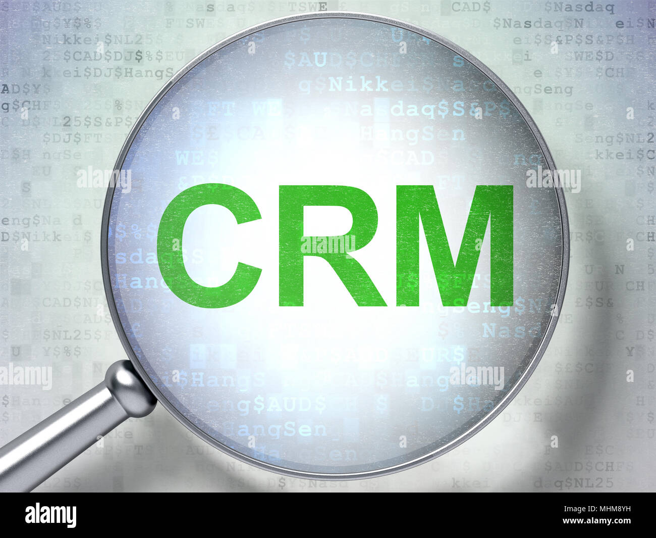Finance concept: CRM with optical glass Stock Photo - Alamy