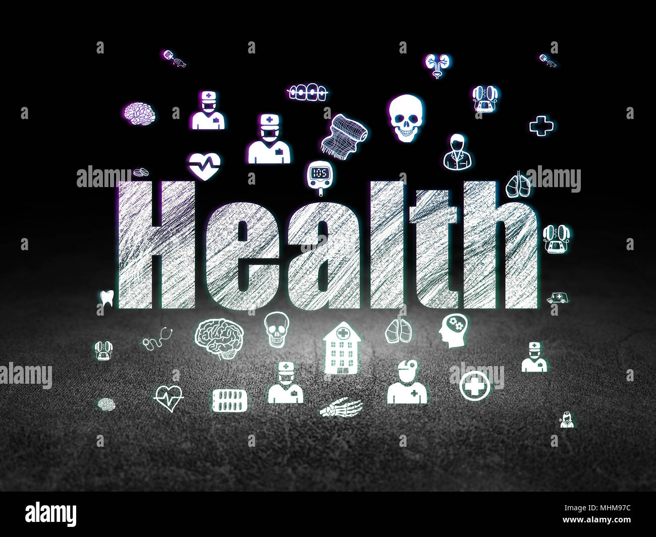 Medicine concept: Health in grunge dark room Stock Photo - Alamy