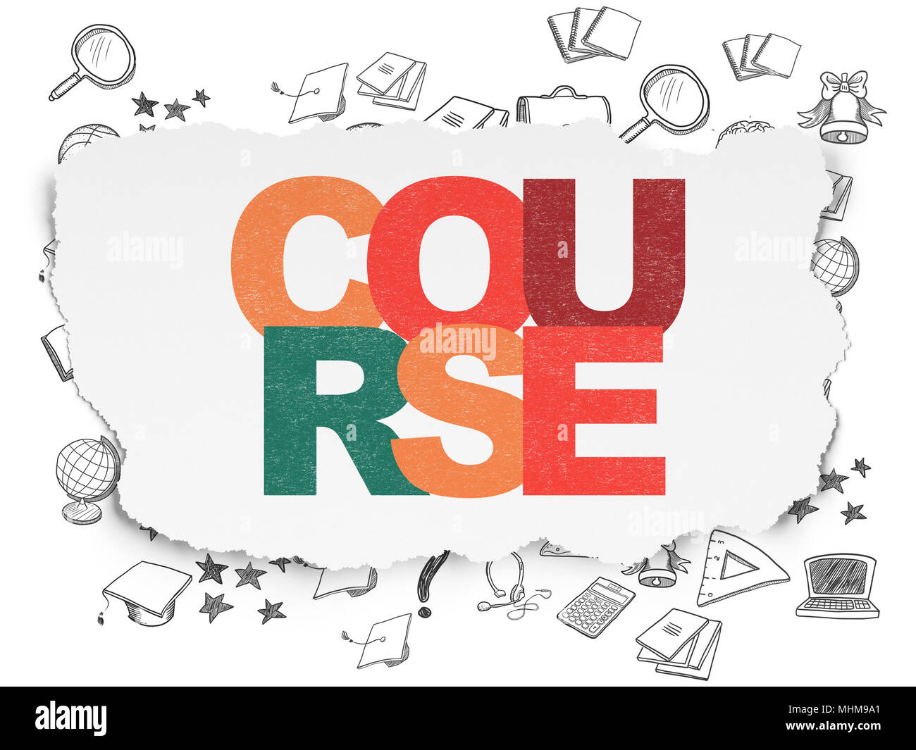 Studying concept: Course on Torn Paper background Stock Photo - Alamy