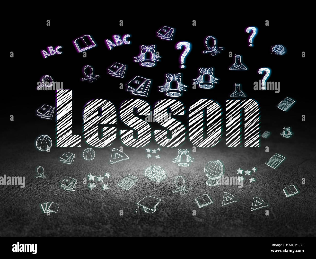 Education concept: Lesson in grunge dark room Stock Photo - Alamy