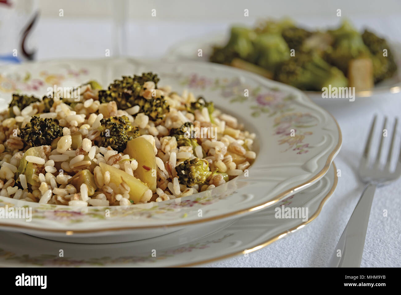 five cereals with broccoli 2 Stock Photo - Alamy