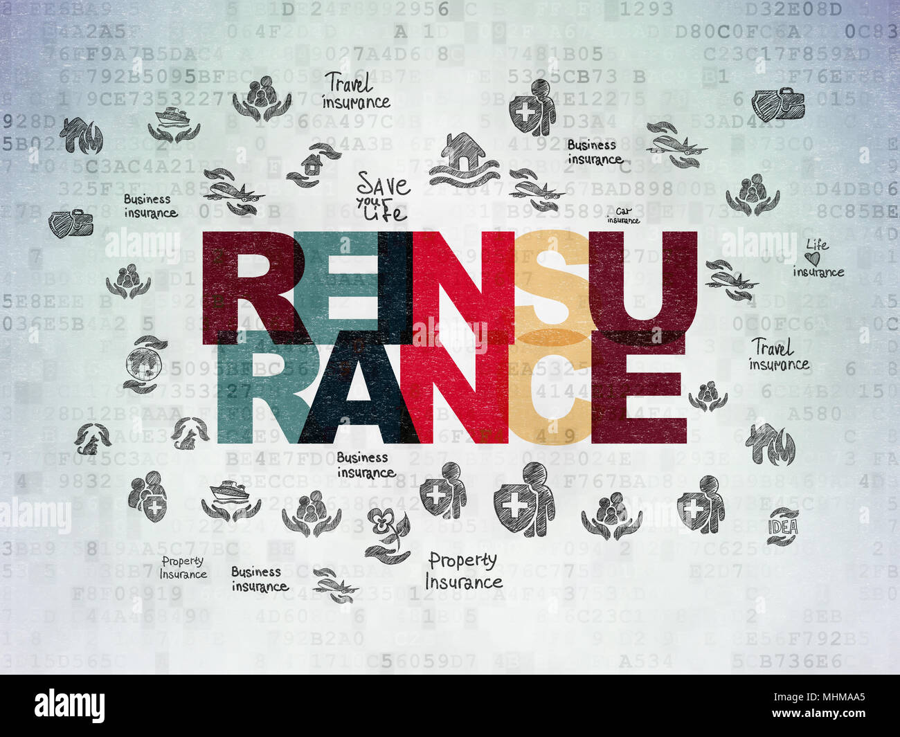 Insurance concept: Reinsurance on Digital Data Paper background Stock ...