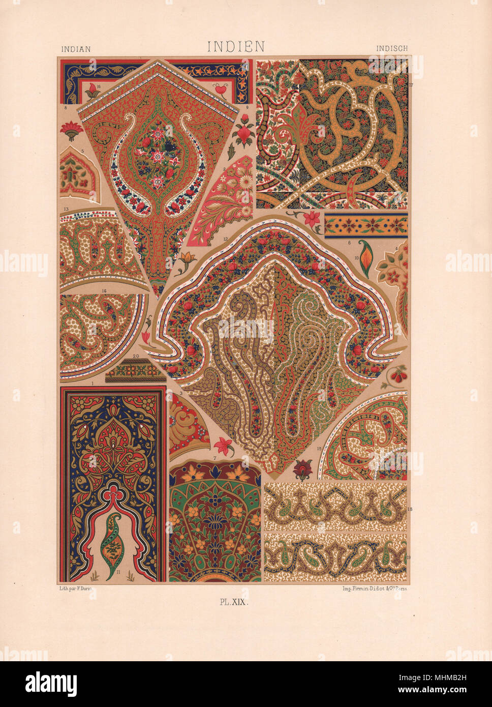 RACINET ORNEMENT POLYCHROME 19 Indian decorative arts patterns motifs ...