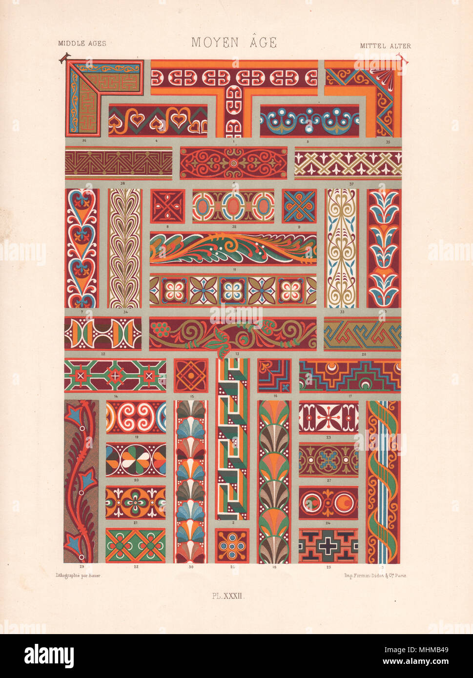 RACINET ORNEMENT POLYCHROME 32 Medieval decorative arts patterns motifs ...