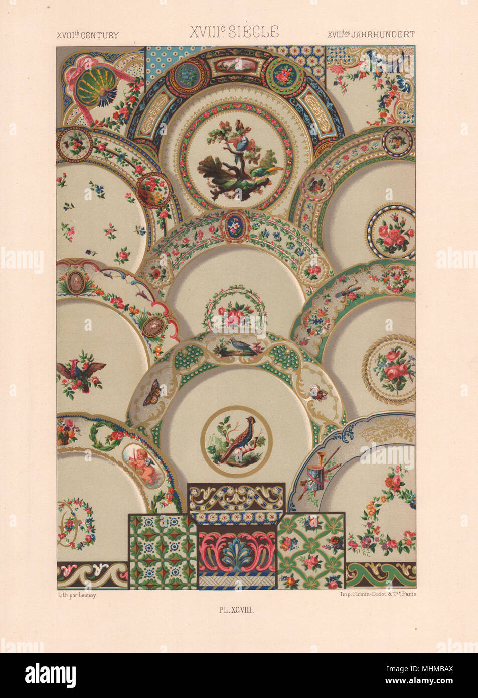RACINET ORNEMENT POLYCHROME 98 18th century Rococo arts patterns motifs ...
