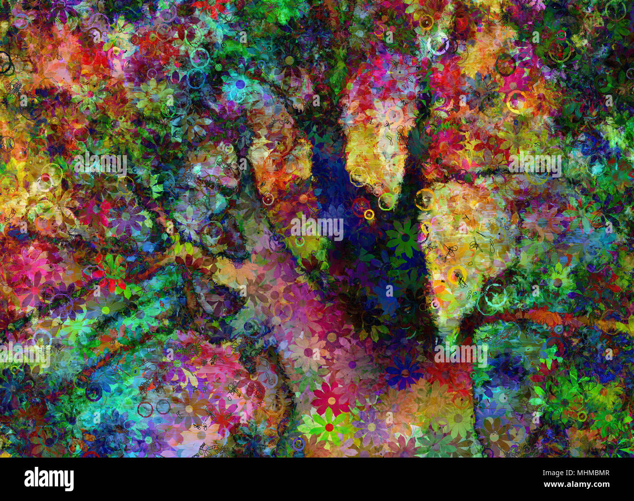 Colorful Abstract Tree with Flowers Pattern. 3D rendering Stock Photo ...