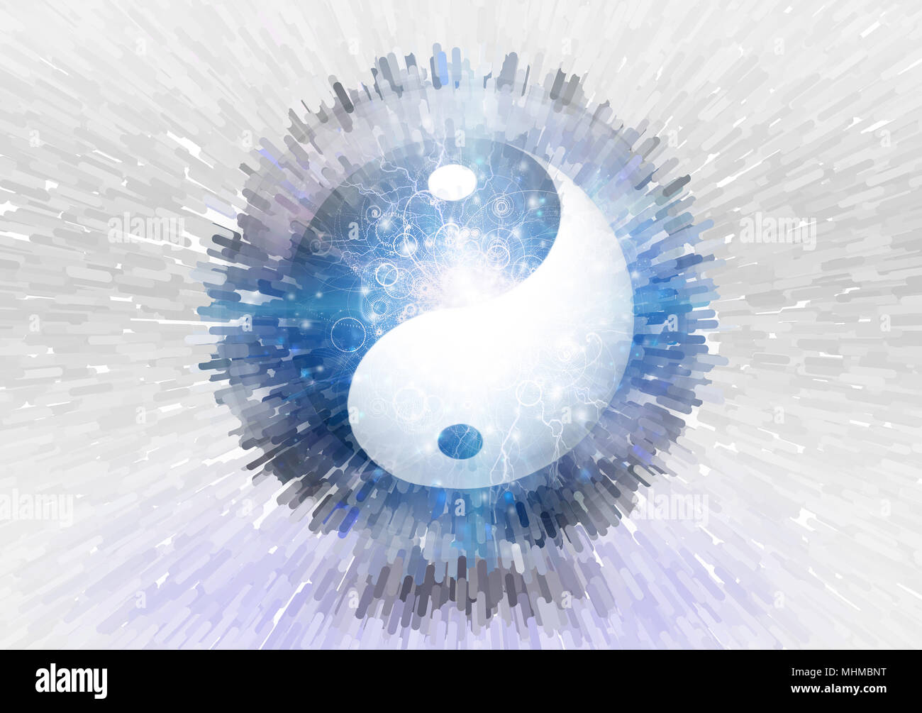 Yin Yang symbol is contained inside of glass sphere. 3D rendering Stock ...