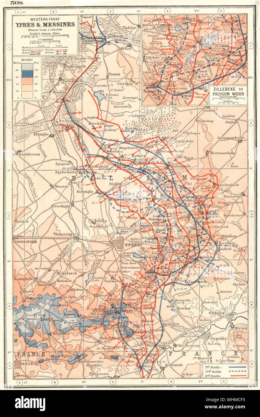 WESTERN FRONT.Ypres Messines;Zillebeke-Polygon Wood. 1917 battle lines ...