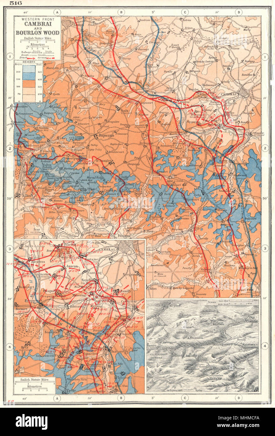 WORLD WAR 1.Western Front Cambrai & Bourlon wood battle lines 1916-17 ...