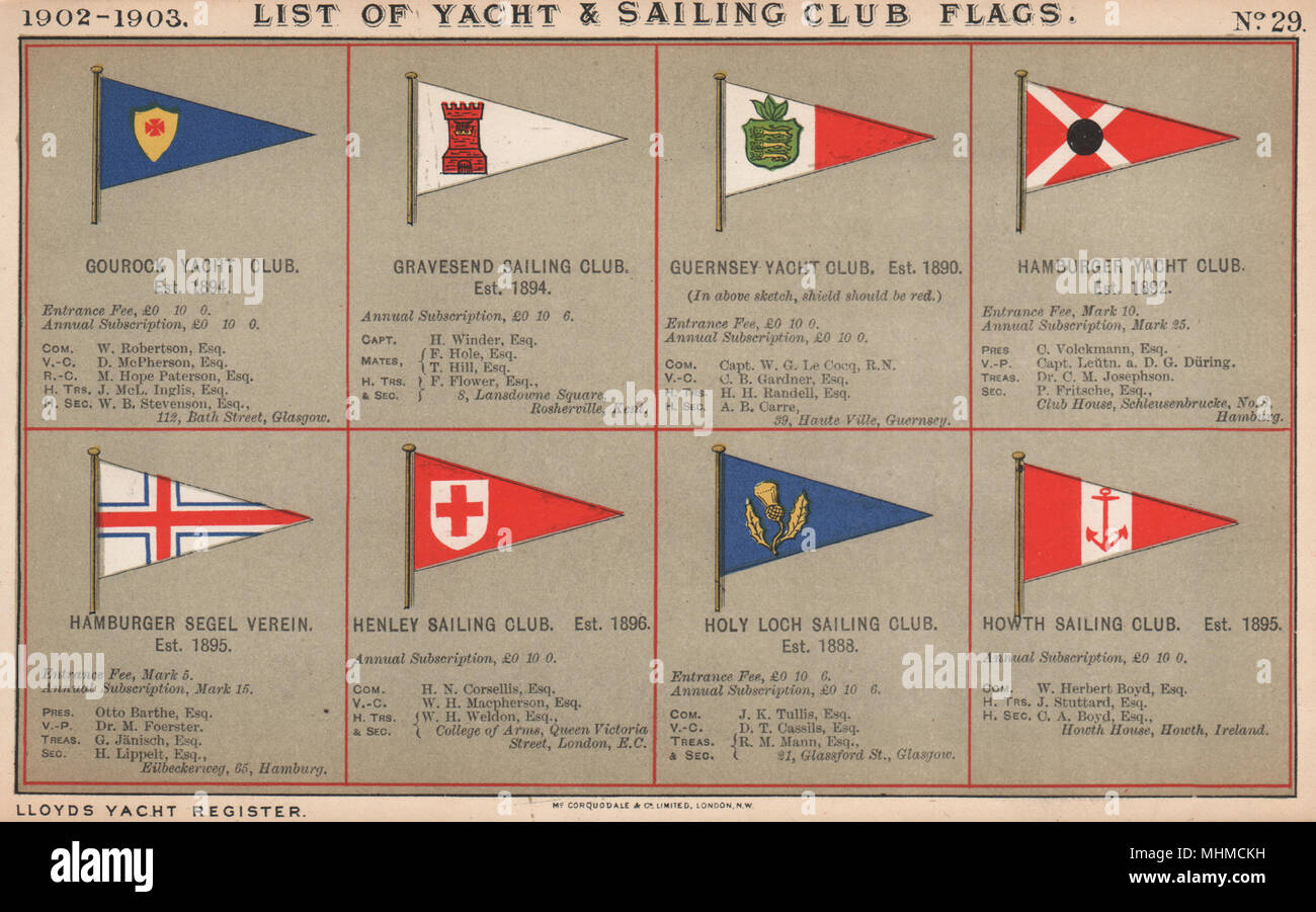 YACHT & SAILING CLUB FLAGS G-H. Gourock - Hamburger - Henley - Howth ...
