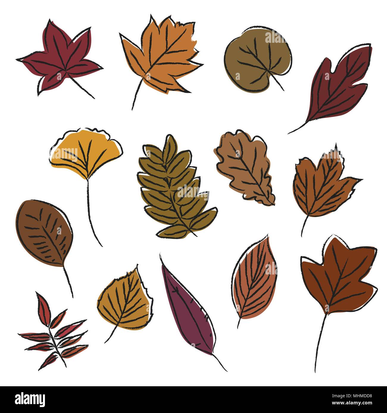 Autumn leaves vector in paintbrush stroke. Colorful elements decoration ...