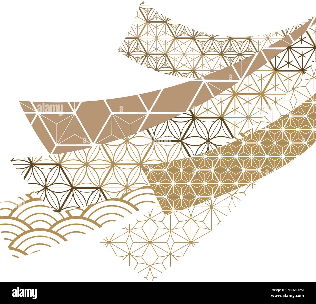 Japanese pattern vector on group of ribbon shape. Gold geometric ...