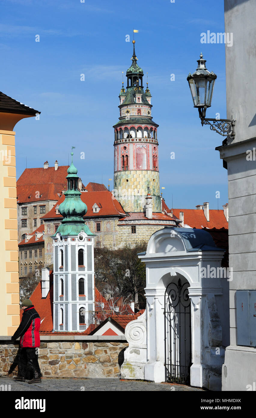 Cesky Krumlov's Castle tower. Considered the symbol of city, it is "the ...