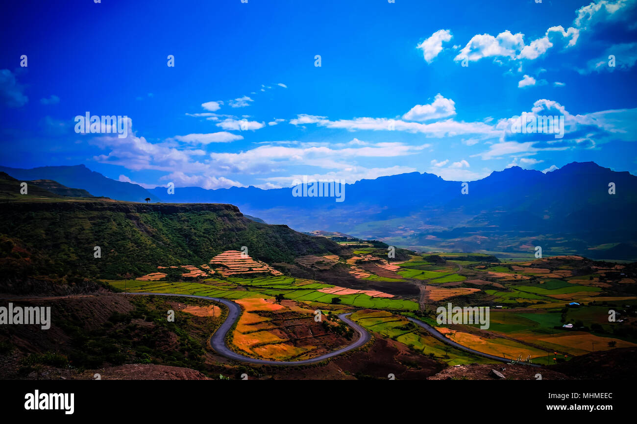 Panorama of Semien mountains and valley around Lalibela, Ethiopia Stock ...