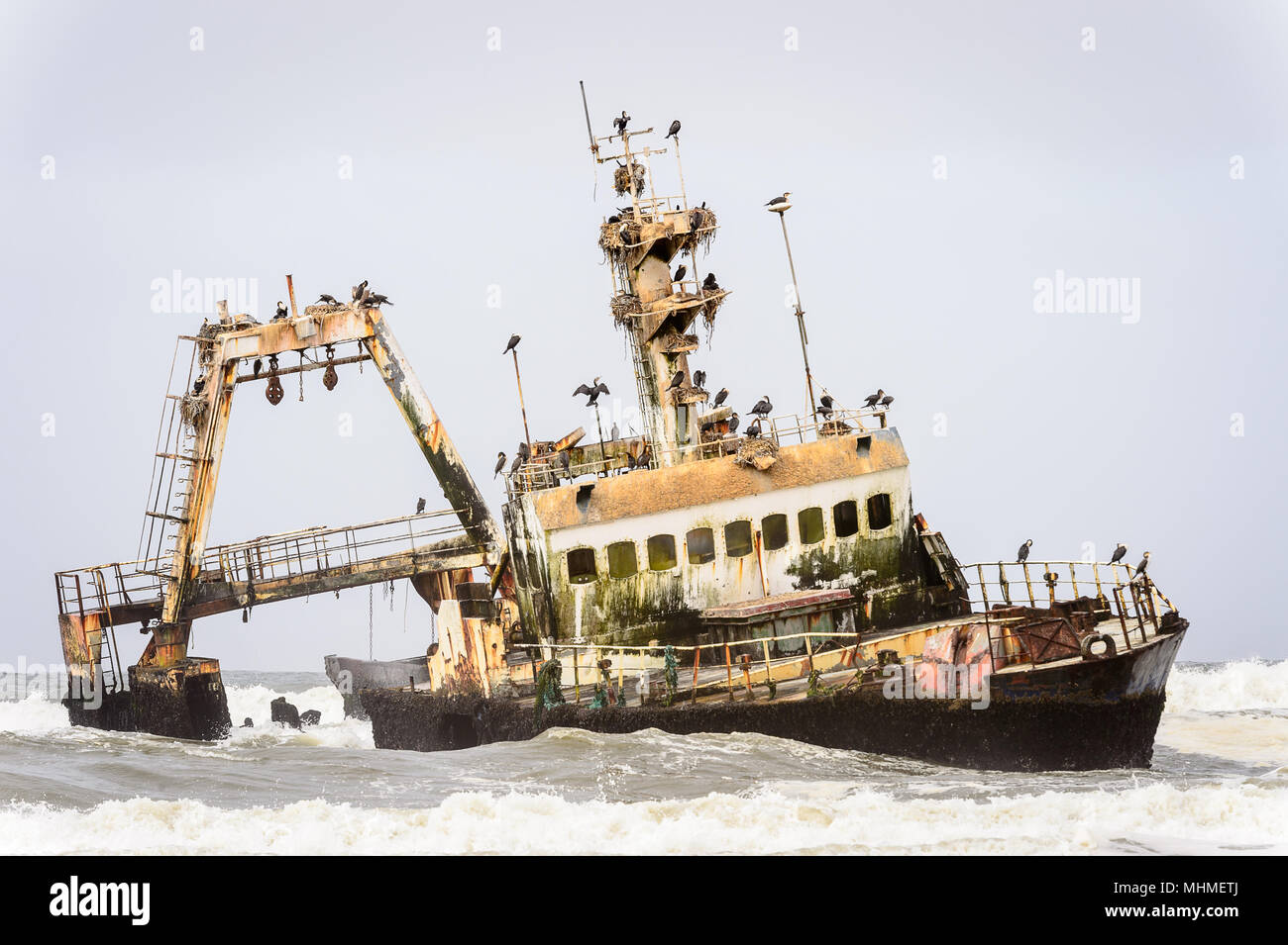 Damaged abandoned ship at the coastline of Namibia Stock Photo - Alamy