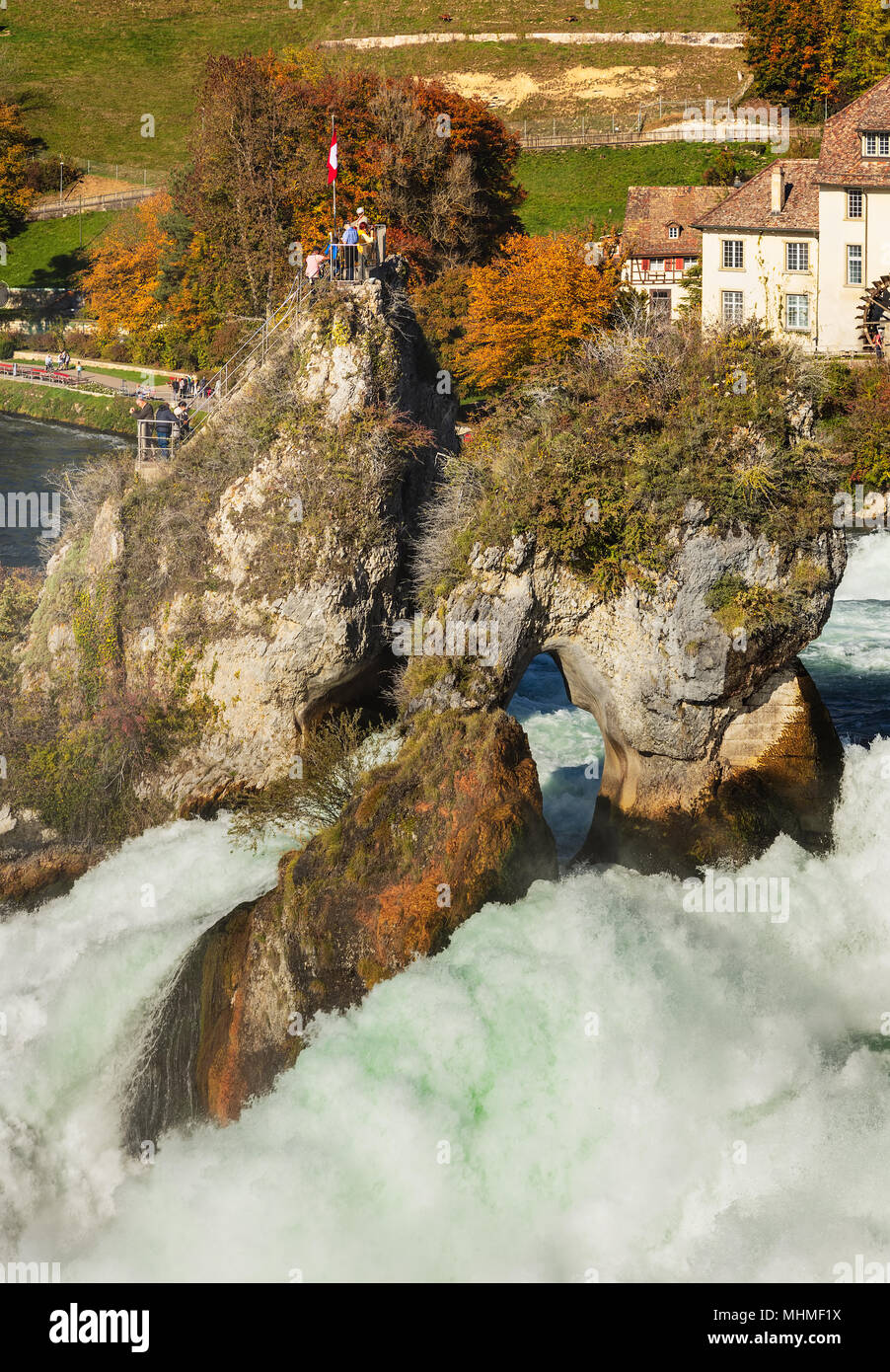 Laufen, Switzerland - 17 October, 2017: the Rhine Falls waterfall, view ...