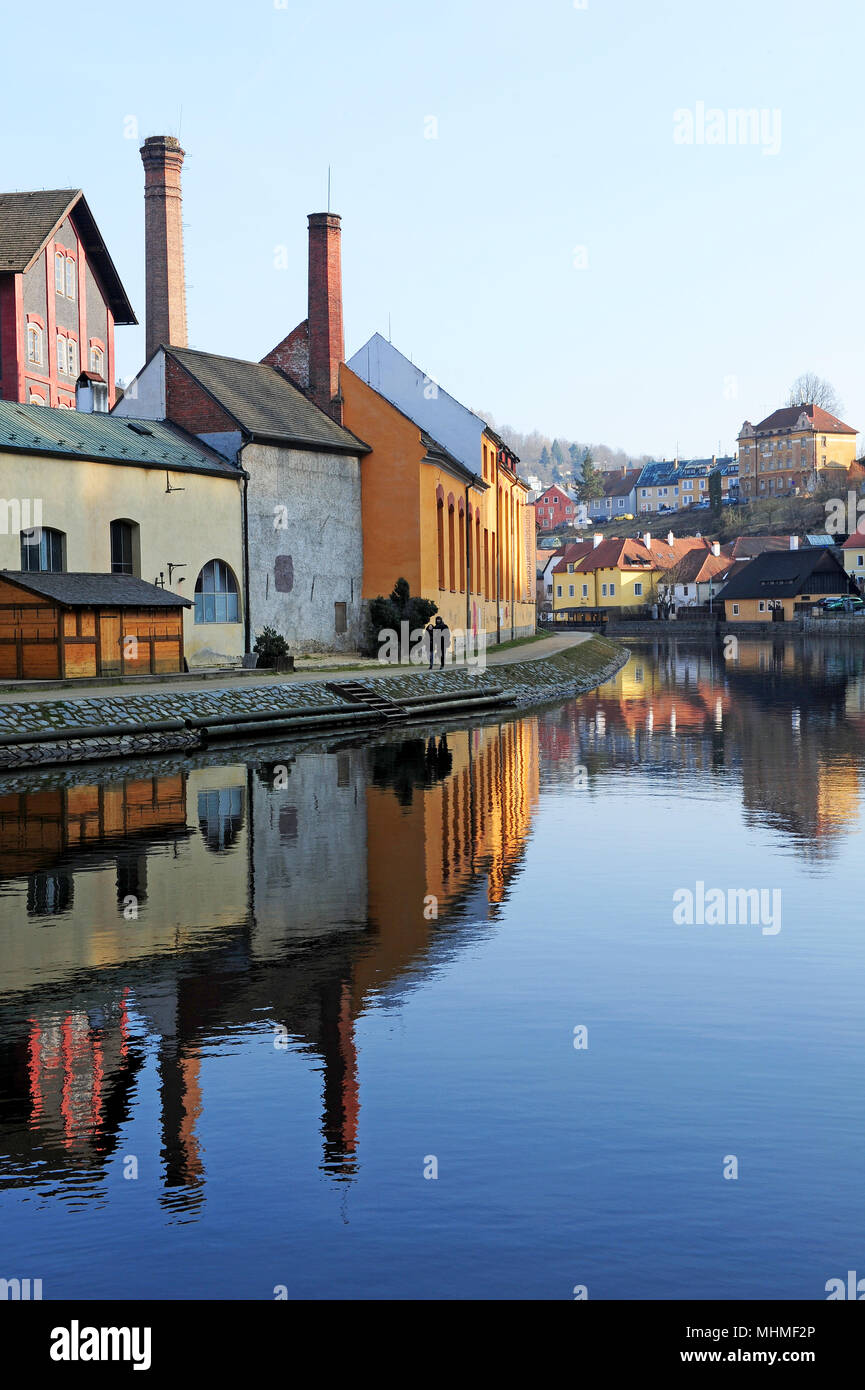 The Vltava river flowing by Cesky Krumlov. The Vltava is the longest ...