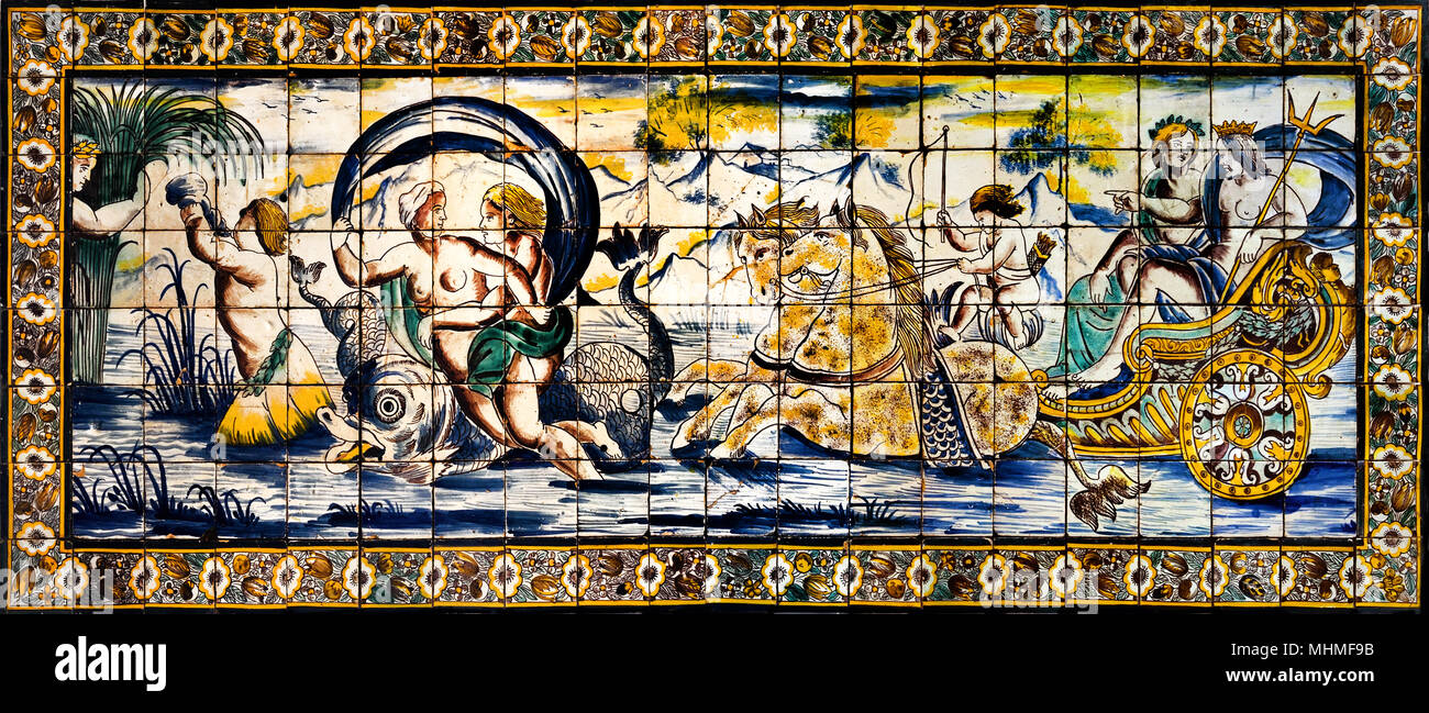The Cortege of Neptune and Amphitrite 18th Century. Portuguese Azulejo ...