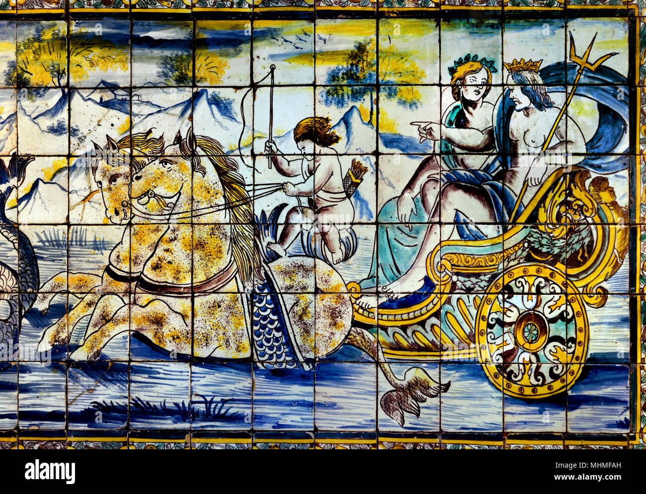 The Cortege of Neptune and Amphitrite 18th Century. Portuguese Azulejo ...