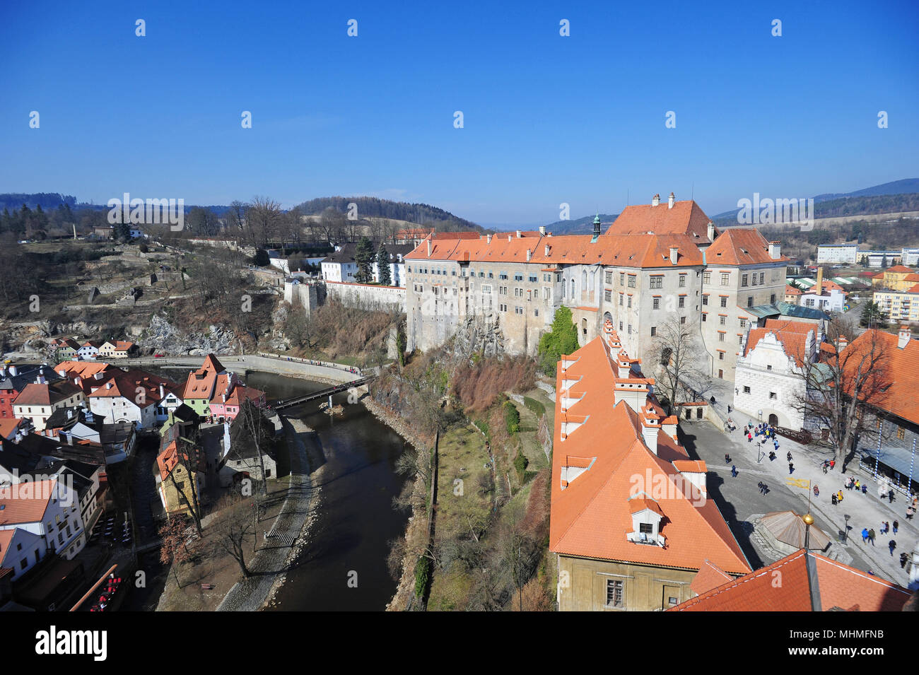 The castle complex of Cesky Krumlov, Czech Republic, seen from the ...