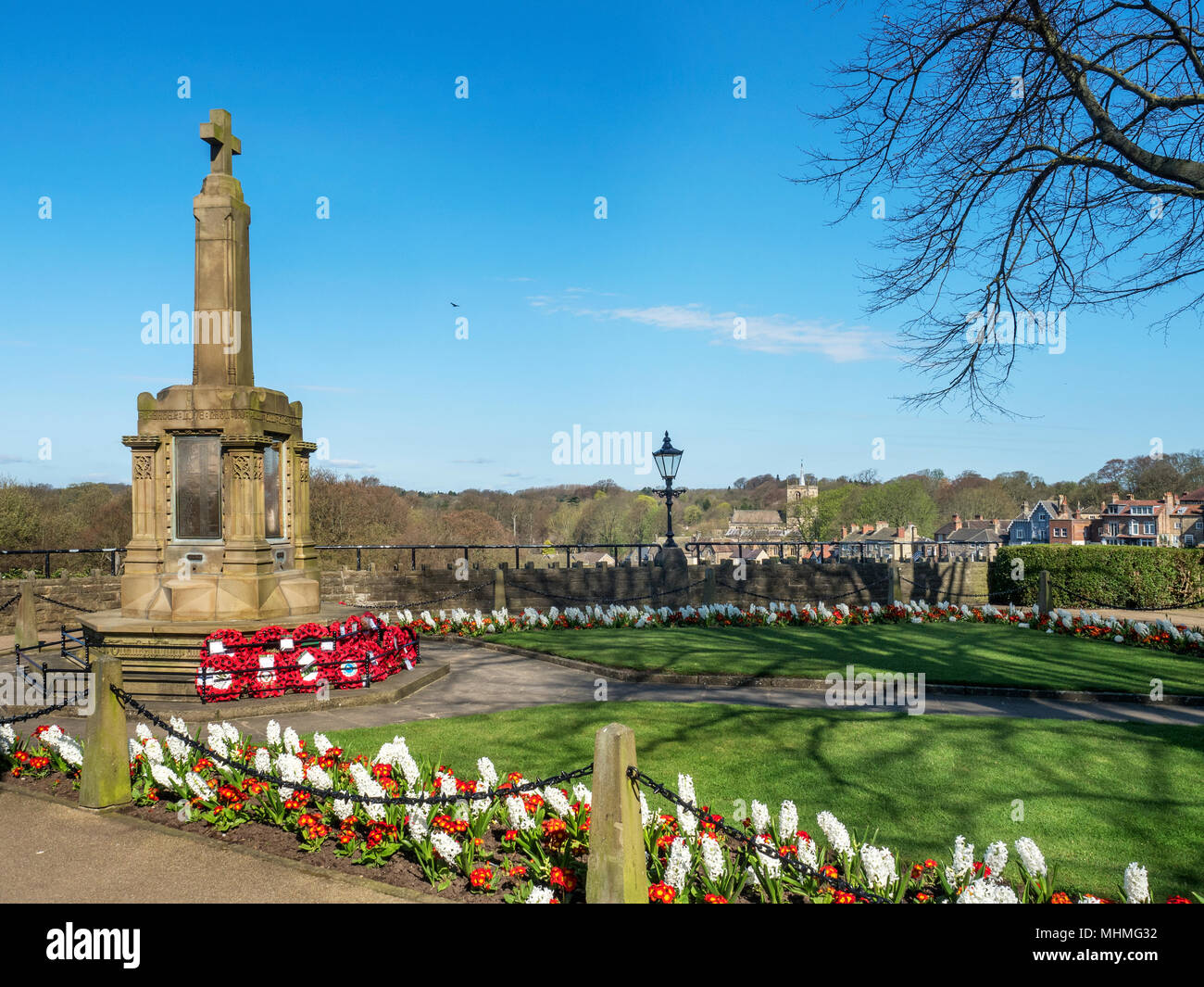 Spring flowers at the war memorial in the castle grounds at ...
