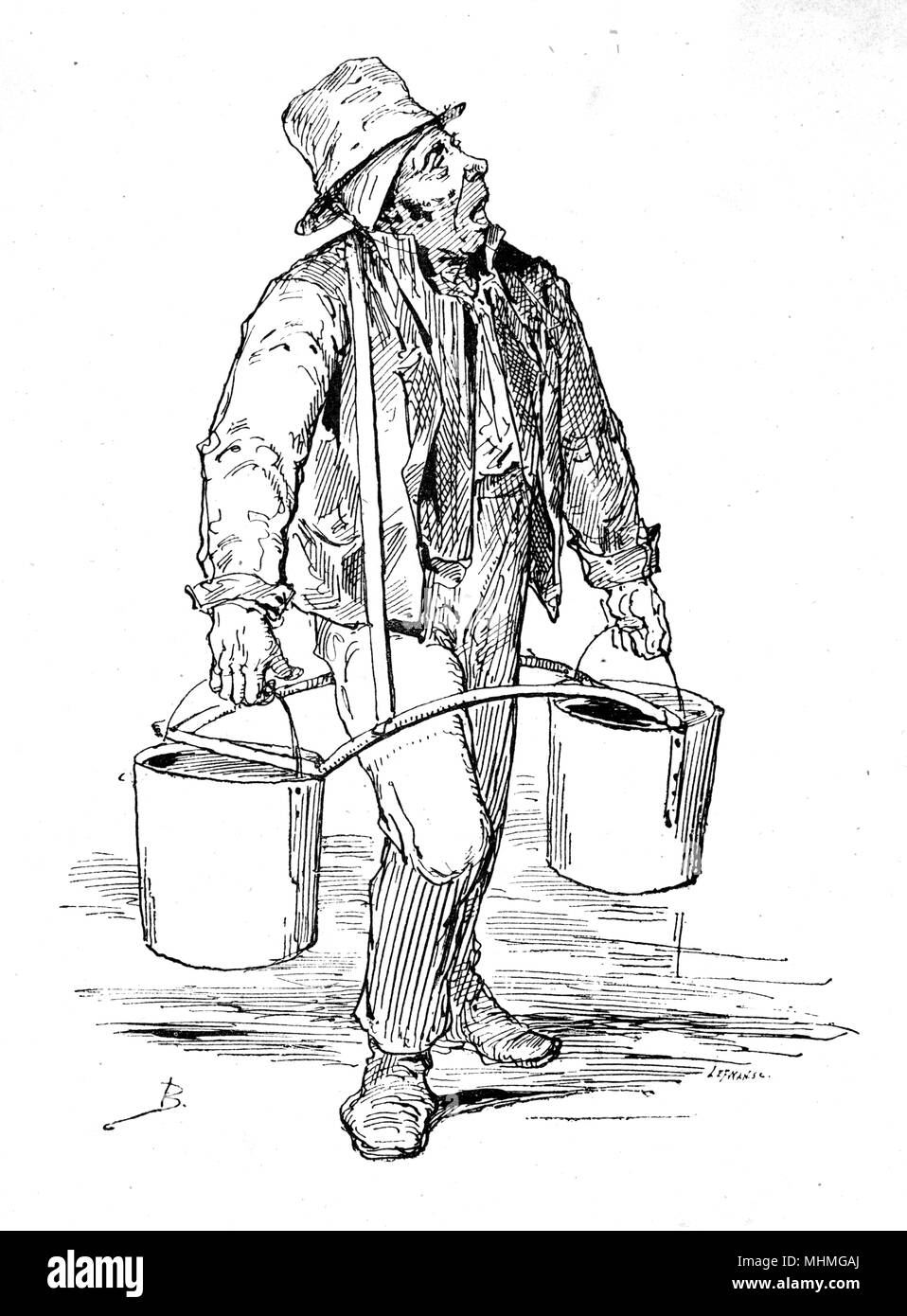 Man Carrying Two Buckets Cut Out Stock Images & Pictures - Alamy