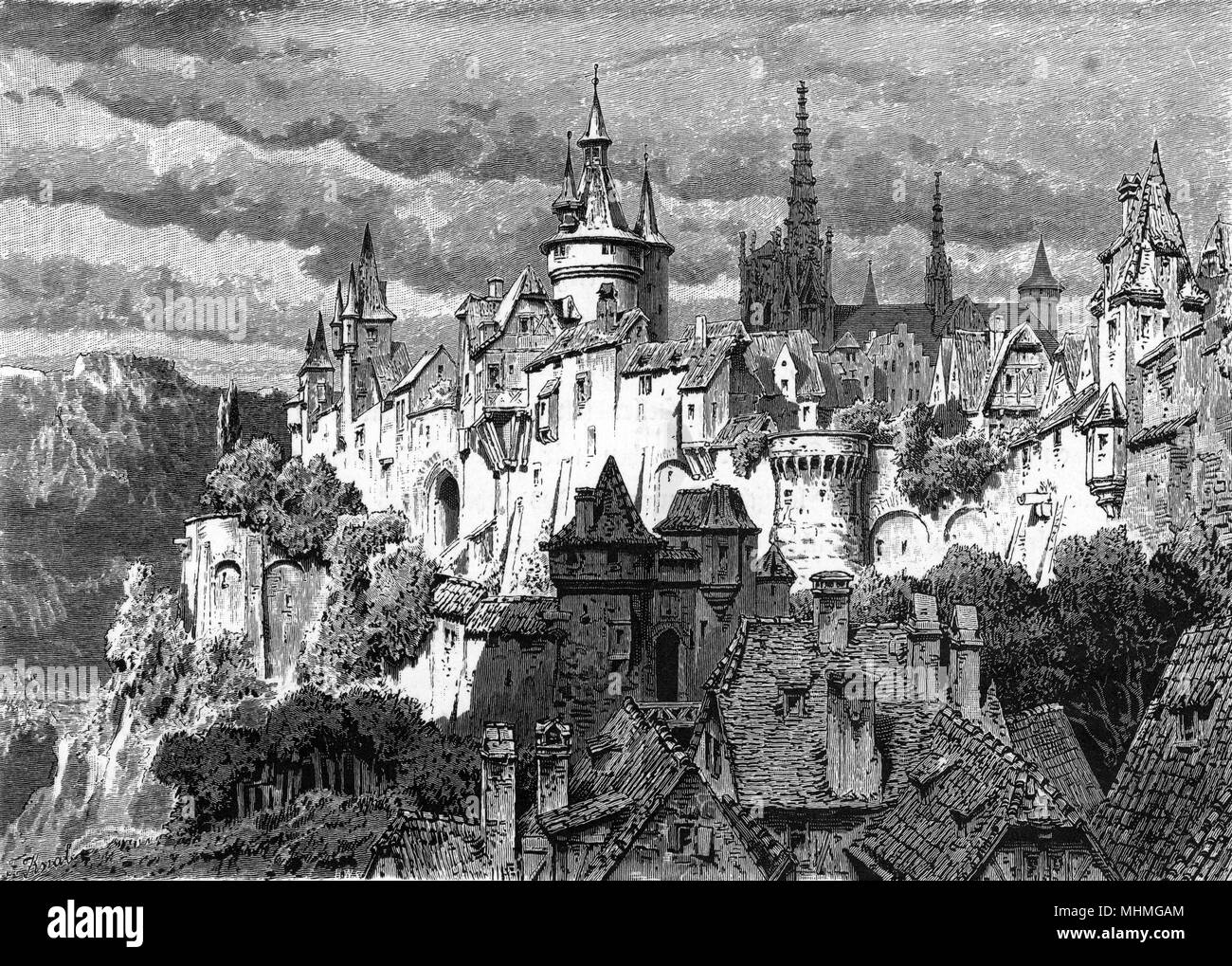 German walled town with gates and ramparts Stock Photo - Alamy