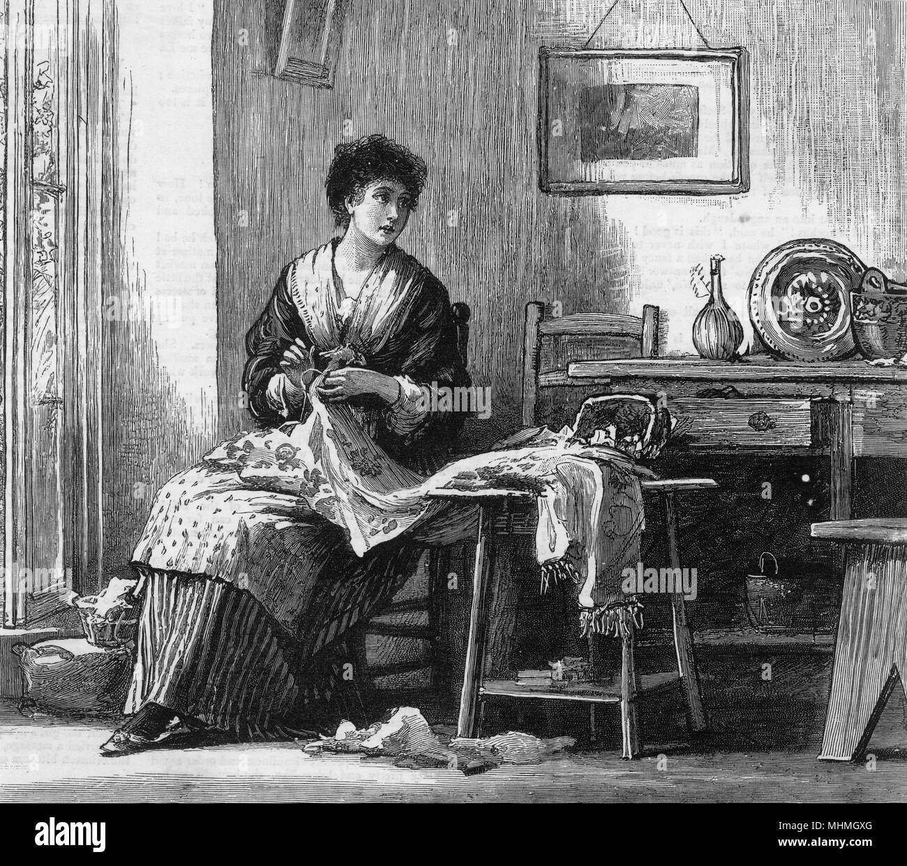 LADY EMBROIDERING 1874 Stock Photo - Alamy