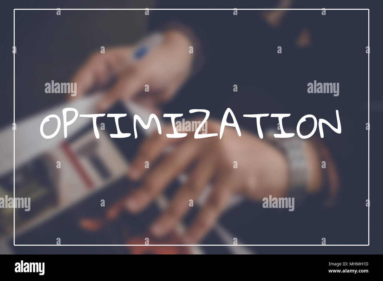 Optimization word with business blurring background Stock Photo - Alamy