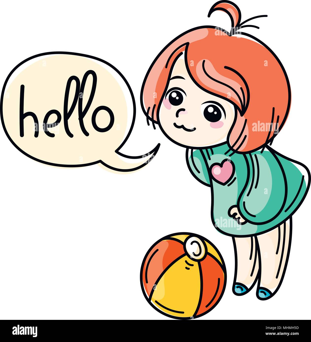 Hello, ball. Cute cartoon kids. Vector and illustration Stock Vector ...