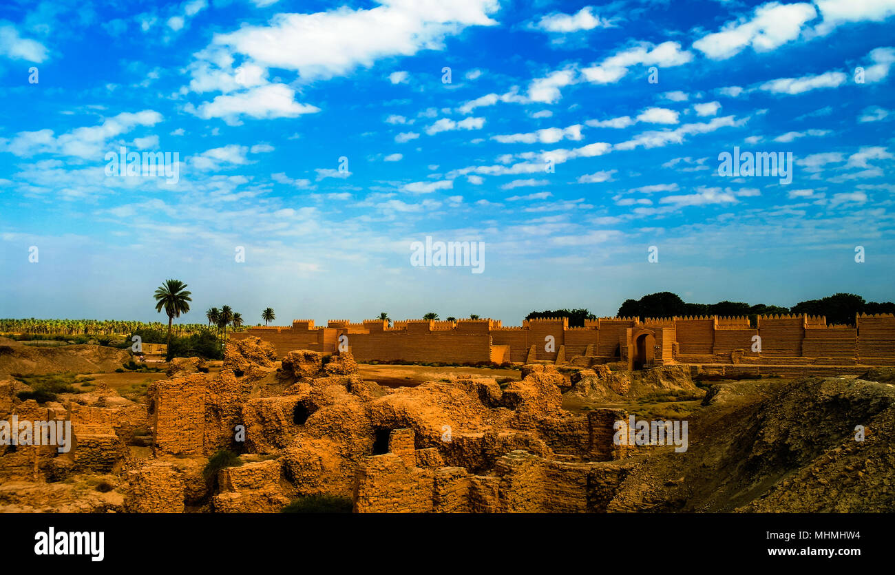 Panorama of partially restored Babylon ruins, Hillah, Iraq Stock Photo ...