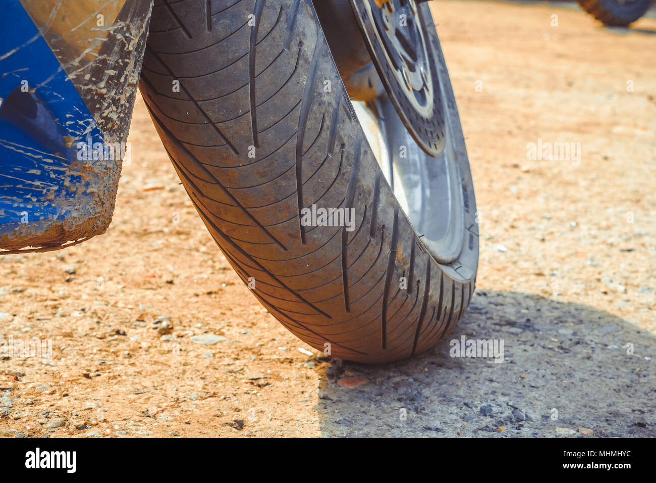 Motorcycle tire great bike-closeup of the front wheel of a large bike ...