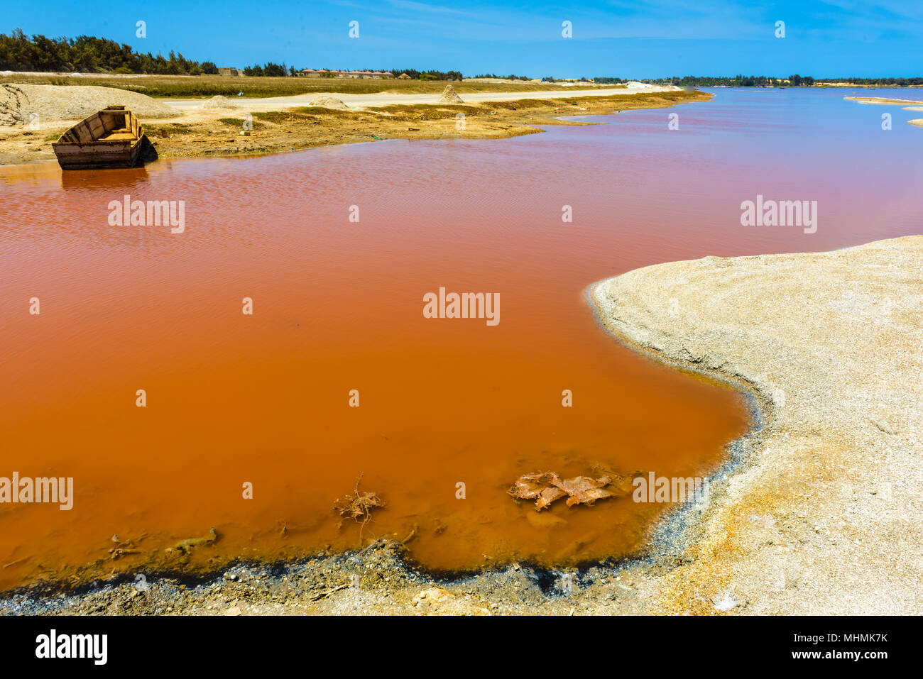 Lake Retba or Lac Rose, north of the Cap Vert peninsula of Senegal ...