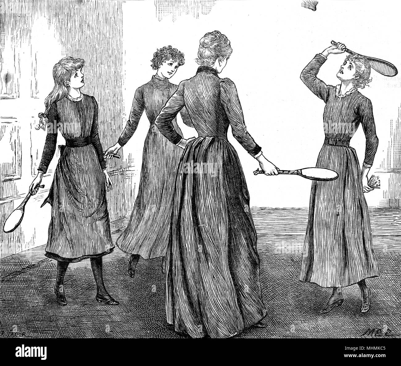 4 LADIES PLAY BATTLEDORE Stock Photo - Alamy
