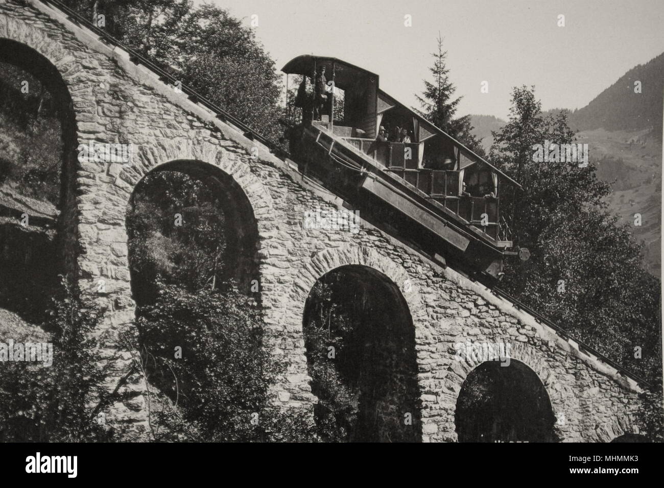 A funicular railway operating on the Grand Viaduct at Murren in ...