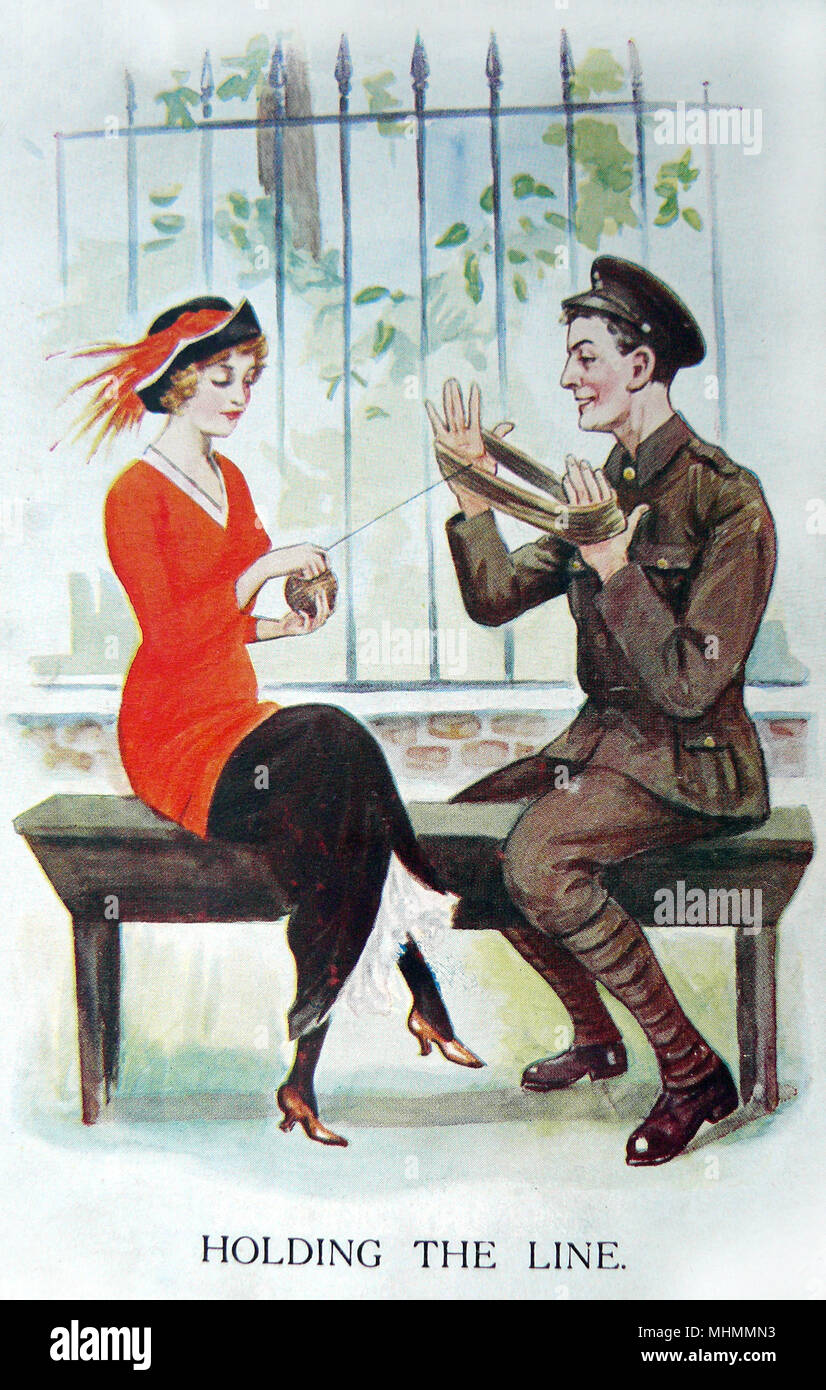 Holding the Line - WW1 knitting postcard Stock Photo - Alamy