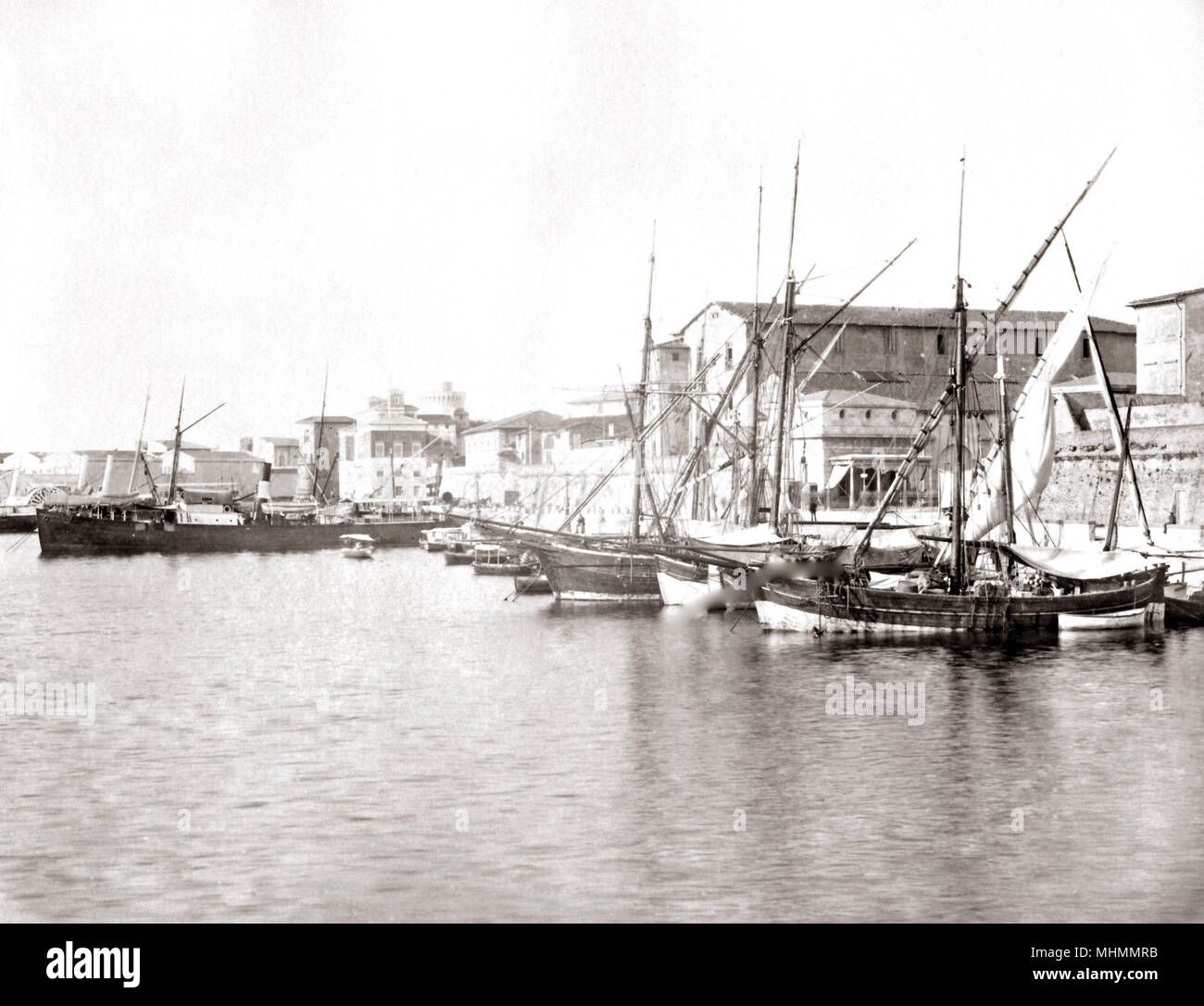 Boats at Livorno, Italy, circa 1880s Stock Photo - Alamy