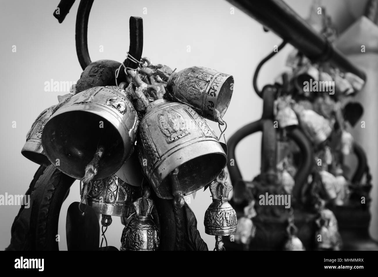 Metal Bell at a temple for worship Stock Photo - Alamy