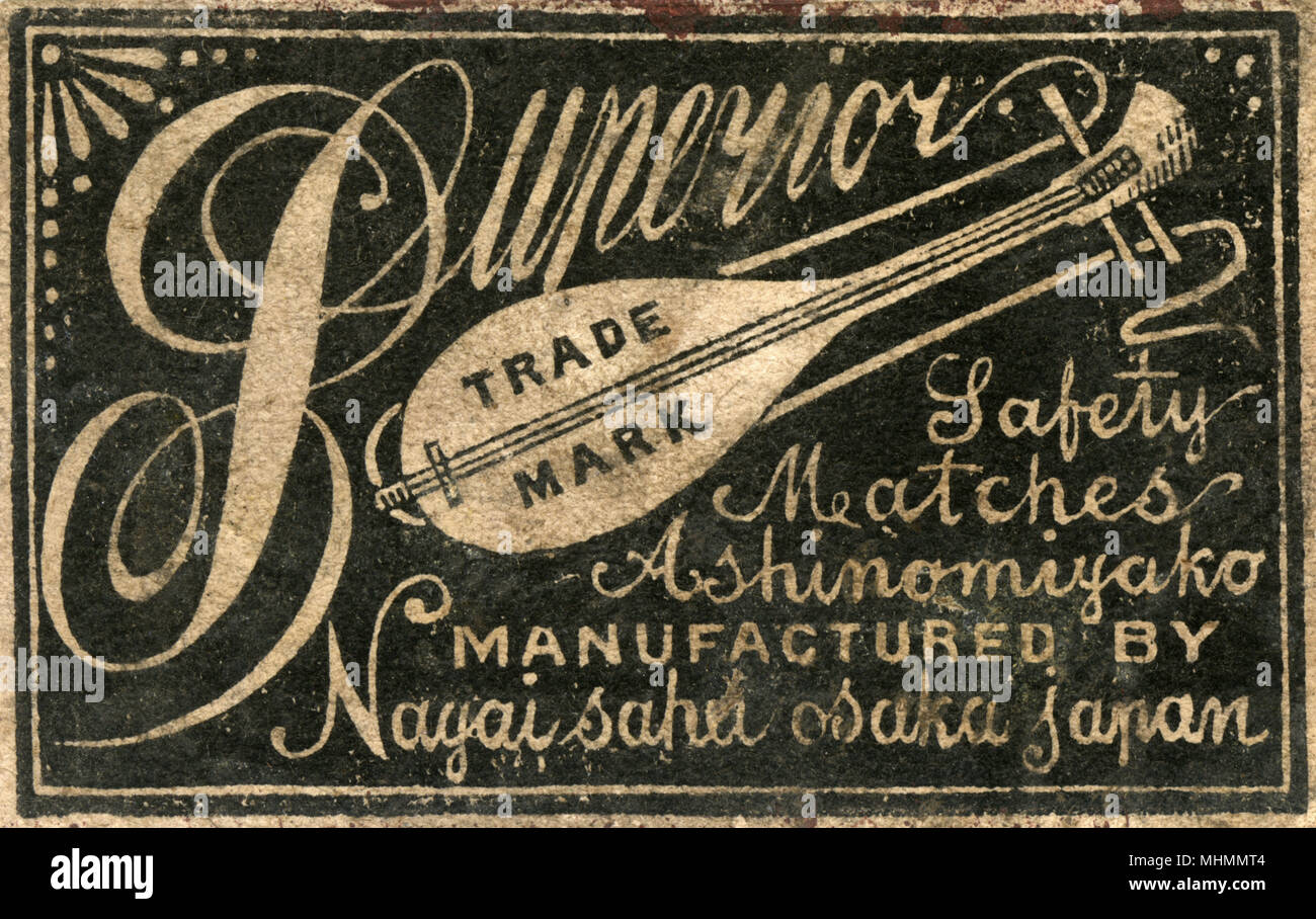 Old Japanese Matchbox label with a mandolin Stock Photo - Alamy