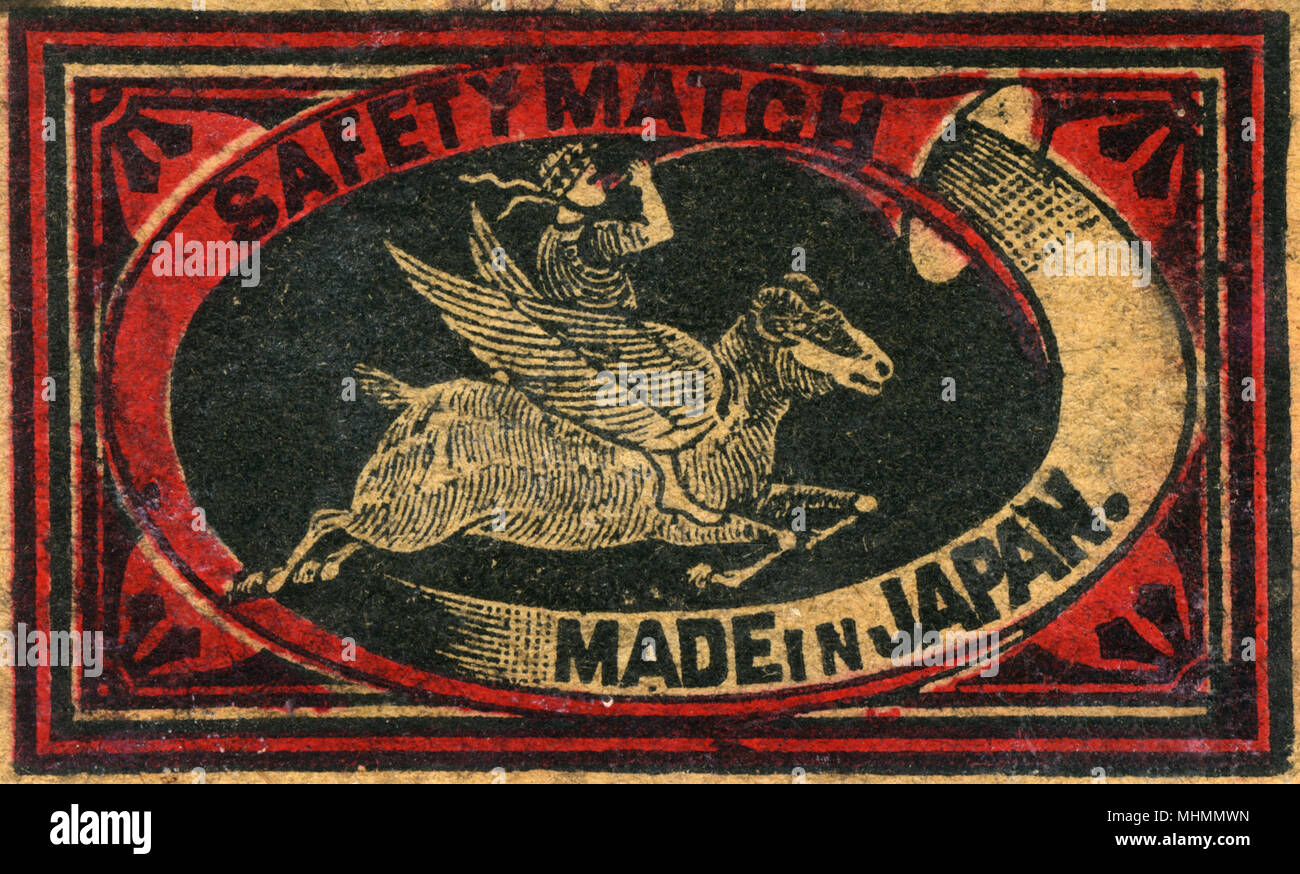 Old Japanese Matchbox label with a winged ram Stock Photo - Alamy